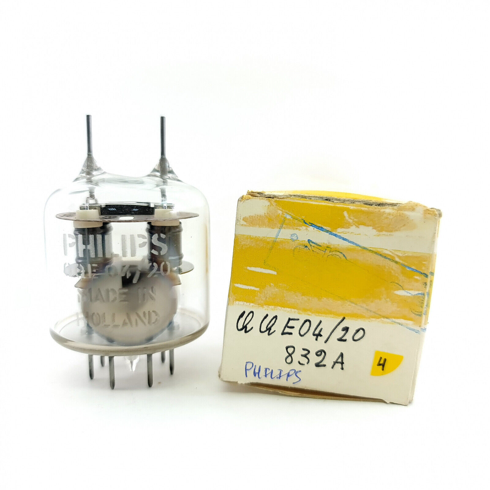1 X QQE04/20 / 832A PHILIPS TUBE. 1950s PROD. BLACK PLATES. COPPER RODS ...