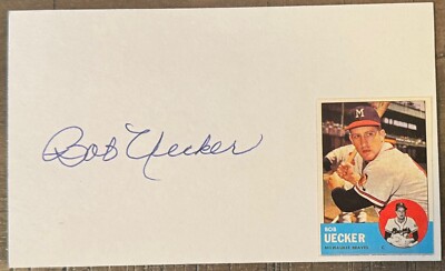 BOB UECKER SIGNED 3"X5" INDEX CARD MLB AUTO MILWAUKEE BRAVES AUTOGRAPH ...