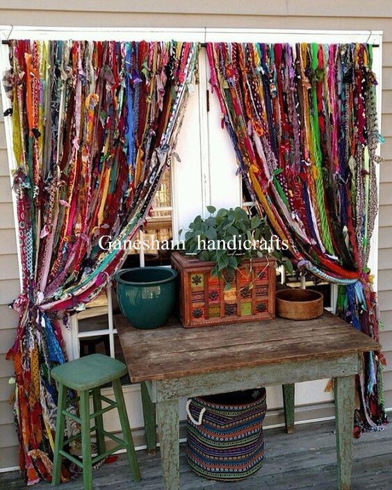 100 Strands, Bohemian gypsy rag Window Bohemian Valance Indian Backdrop ...