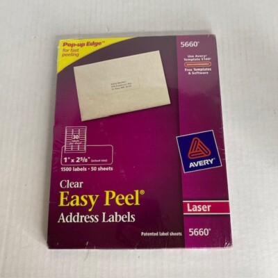 Avery Clear Easy Peel Address Labels Laser 1 x 2 3/4 1500 Box 5660 New ...