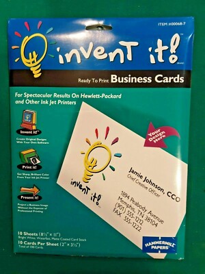 INVENT IT READY TO PRINT BUSINESS CARDS 10 INK JET SHEETS = 100 CARDS ...