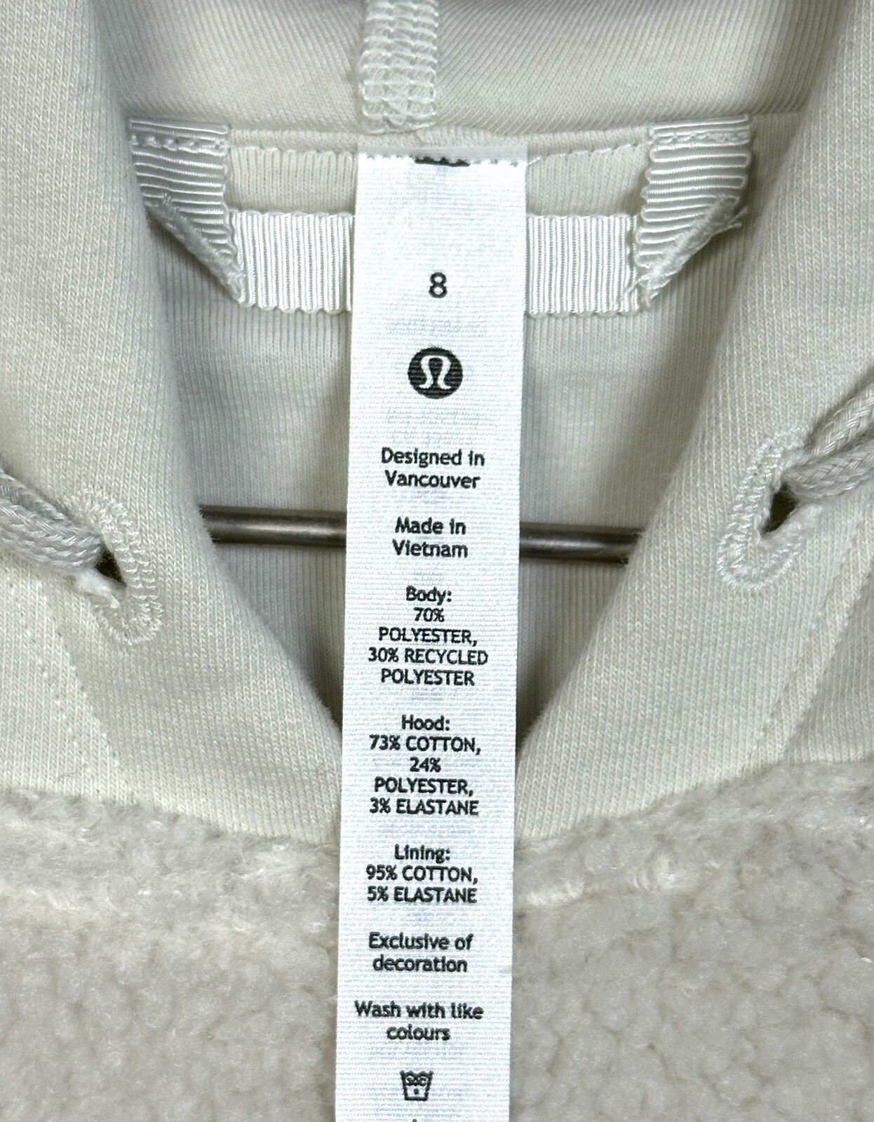 Lululemon Textured Fleece Embroidered Logo Hoodie Plush Size 8 Bone ...