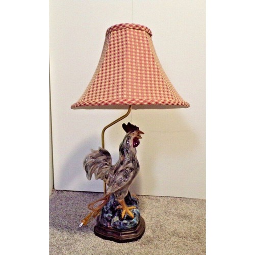 Vintage Ceramic Rooster Lamp w/Red Checked Lamp Shade | eBay