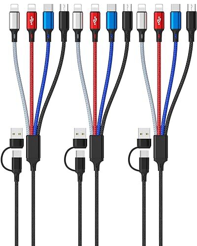 4 in 2 Multi Charging Cable, 3Pack 6FT Multi Chargers for All Devices ...