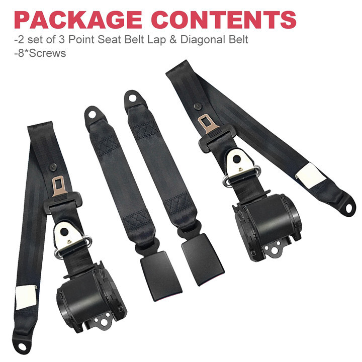 2 Set 3 Point Retractable Auto Car Safety Seat Belt Lap Diagonal Belt ...