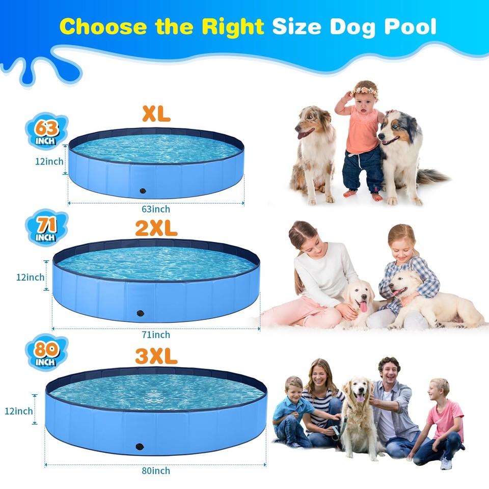 Dog Pool for Large Dogs Kiddie Pool Hard Plastic Foldable Dog Bathing ...
