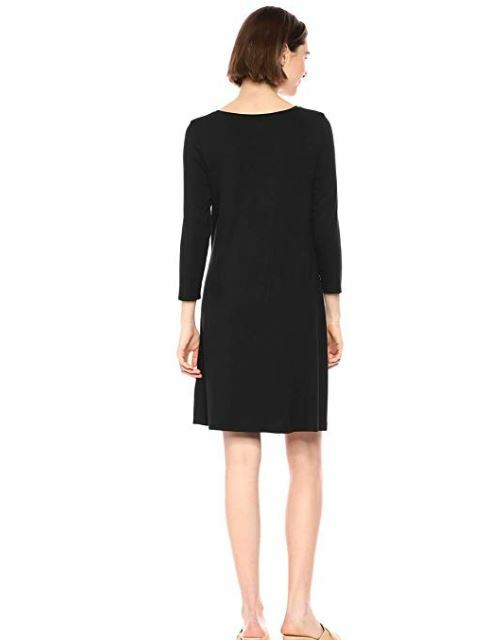 Essentials+Women%27s+Solid+3%2F4+Sleeve+Boatneck+Dress+Black+Size+Small ...