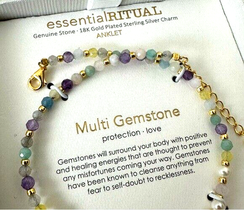 Essential Ritual Multi Gemstone 18K/Sterling Silver Bead Anklet Ankle ...