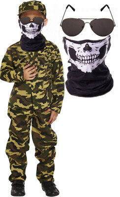 Army Boys Scary Soldier Halloween Fancy Dress Costume with Zombie Mask ...