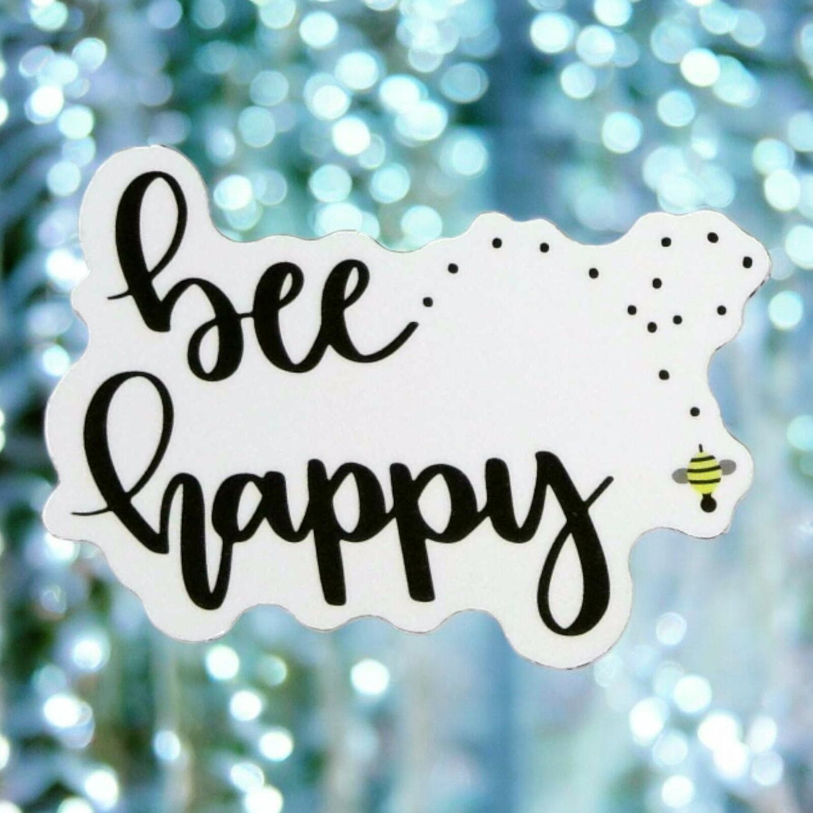 Bee Happy Black White Cursive Script Inspirational Motivational ...