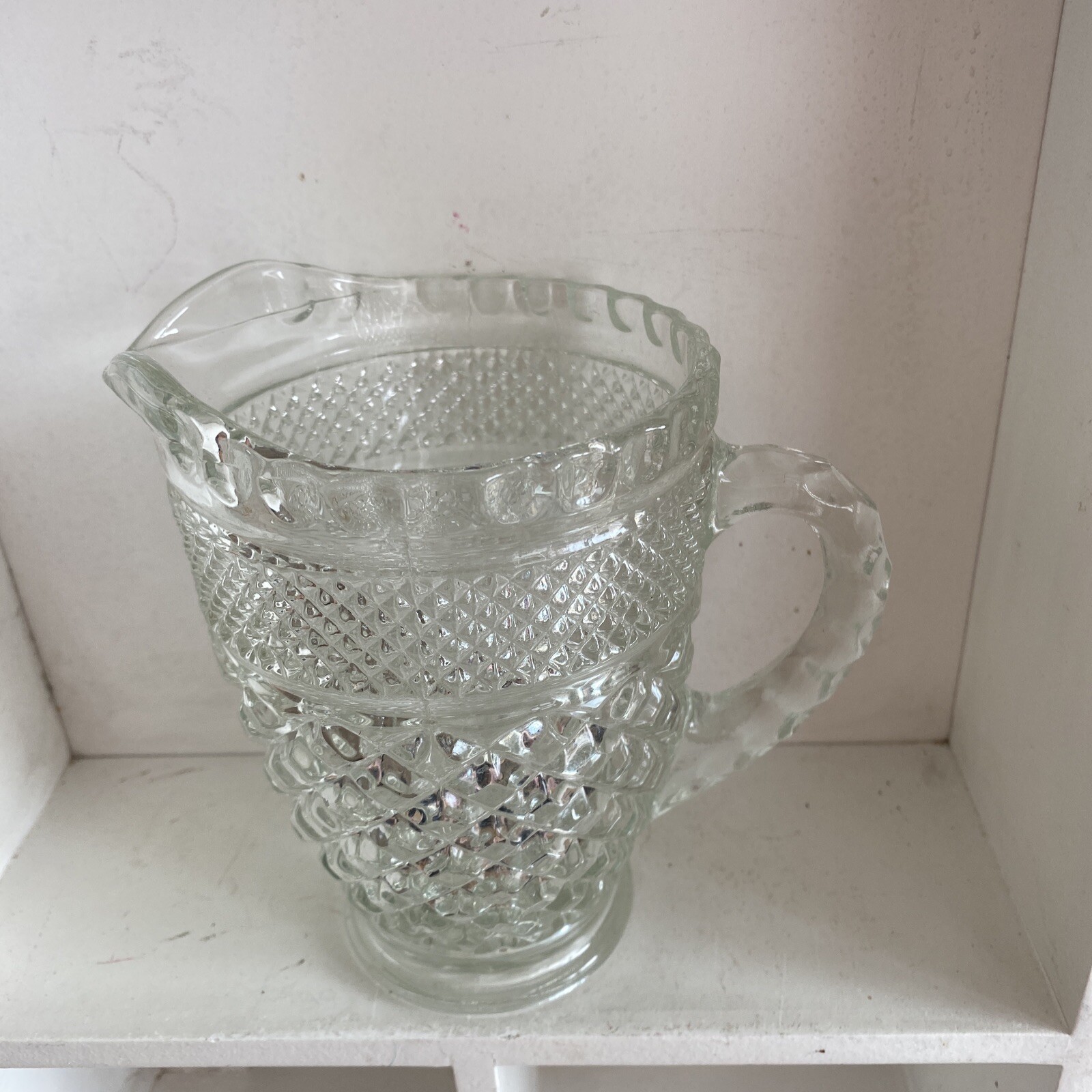 Anchor Hocking Wexford 16 Oz Pitcher Vintage 6.5" Clear Diamond Retro ...
