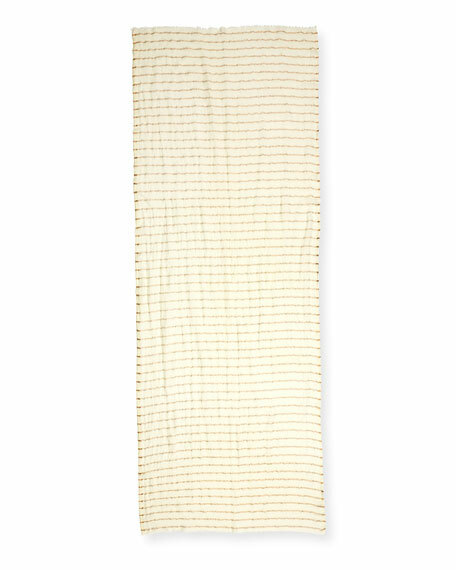 Bindya Accessories Shining Stripe Nights Wool Ivory Gold Fringe Scarf ...