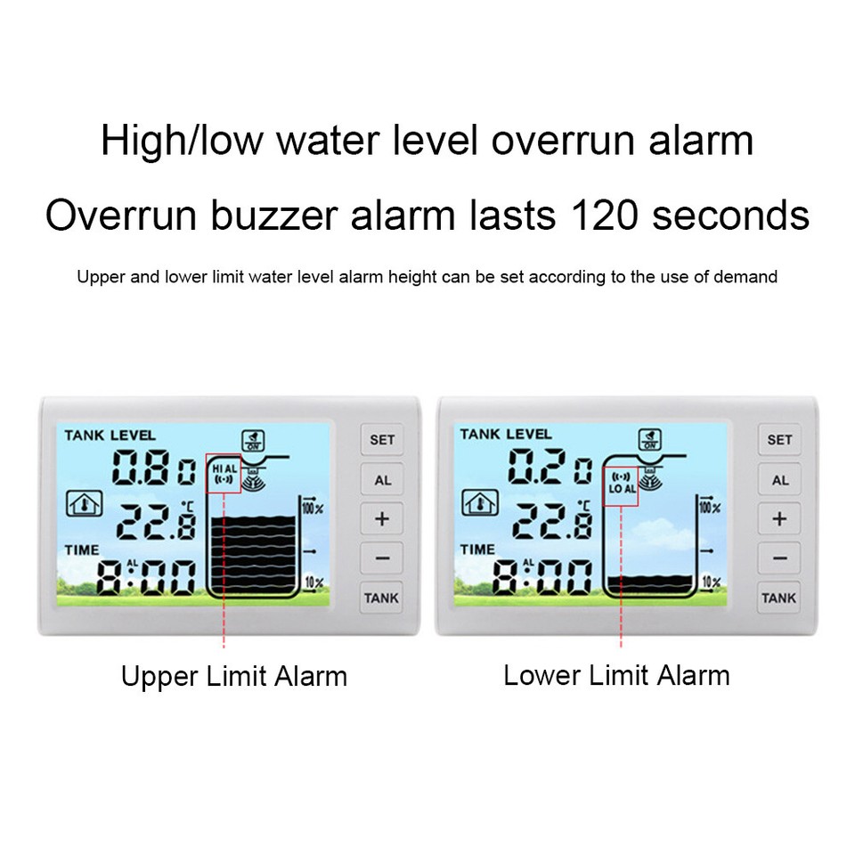 Indoor Water Tank Liquid Level Meter Temperature Sensor Time Display W ...