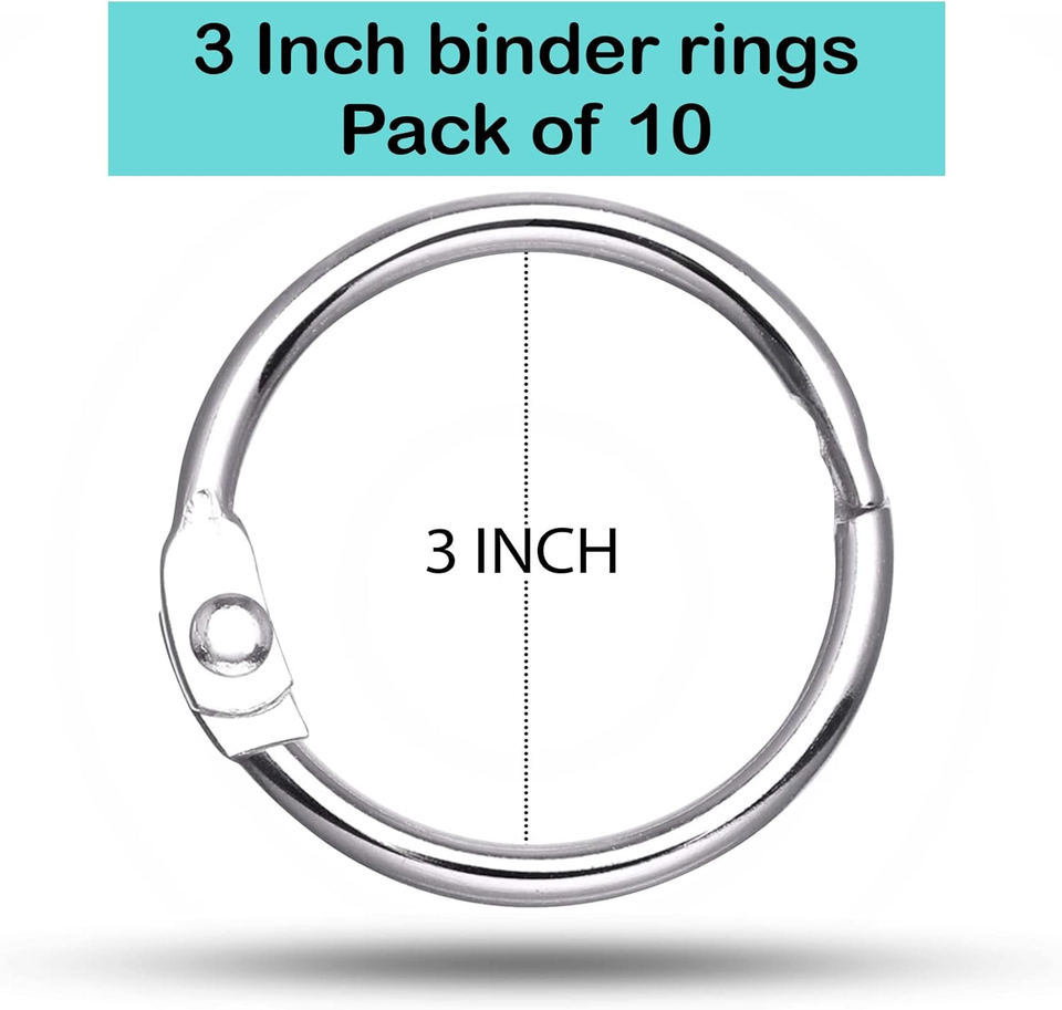 Loose Leaf Binder Rings 3 Inch, Metal Book Rings for Index Cards 10 ...