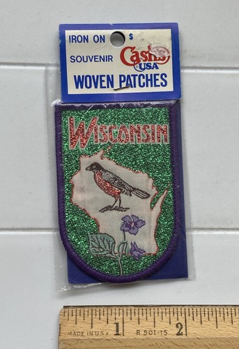 NIP Wisconsin State Bird Robin Violet Flower Metallic Woven Souvenir ...