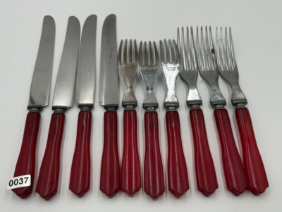 Vintage Silverware Flatware Mixed Set with Red Bakelite Handles ...