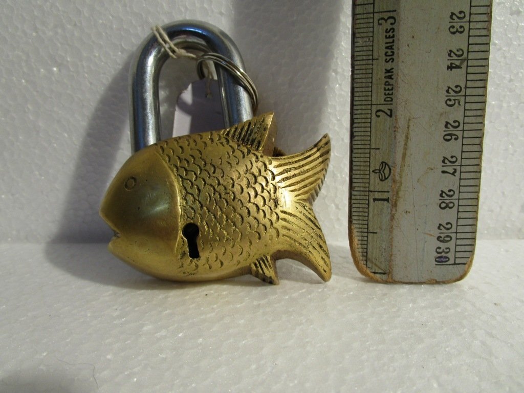 Handmade Vintage Style Fish shape Brass Padlock with Keys Working ...