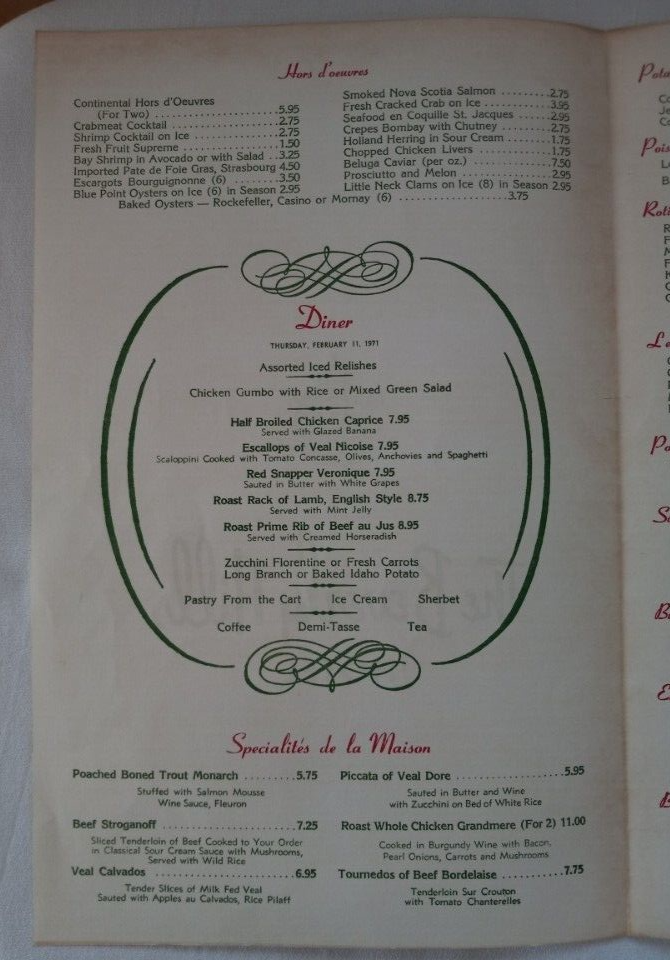 Vintage 1971 Legendary The Beverly Hills Hotel California Dinner Menu ...