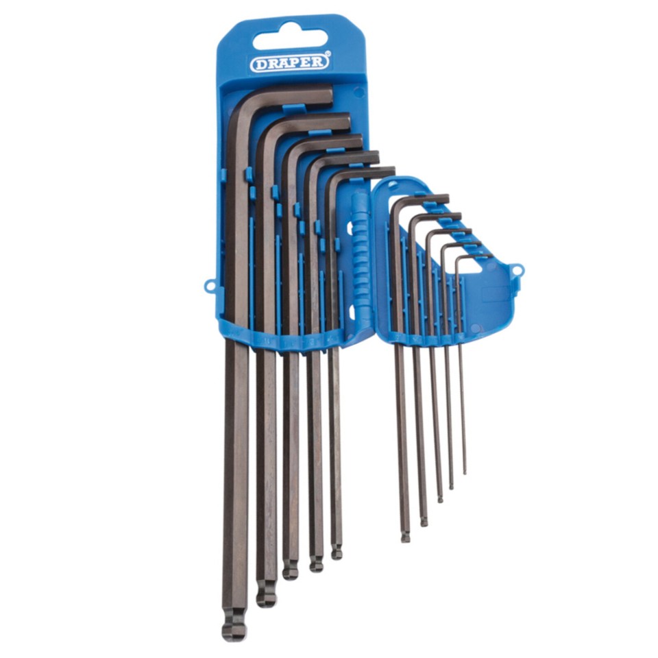 Draper Extra Long 10 Pce Allen Key Set Imperial Hexagon Ball End Hex 1/ ...