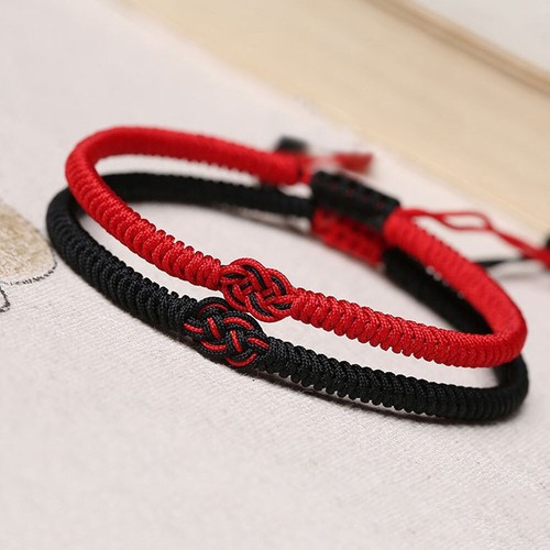 2PCS Buddhist Handmade Chinese Knots Lucky Bracelet Wrist Red/Black ...