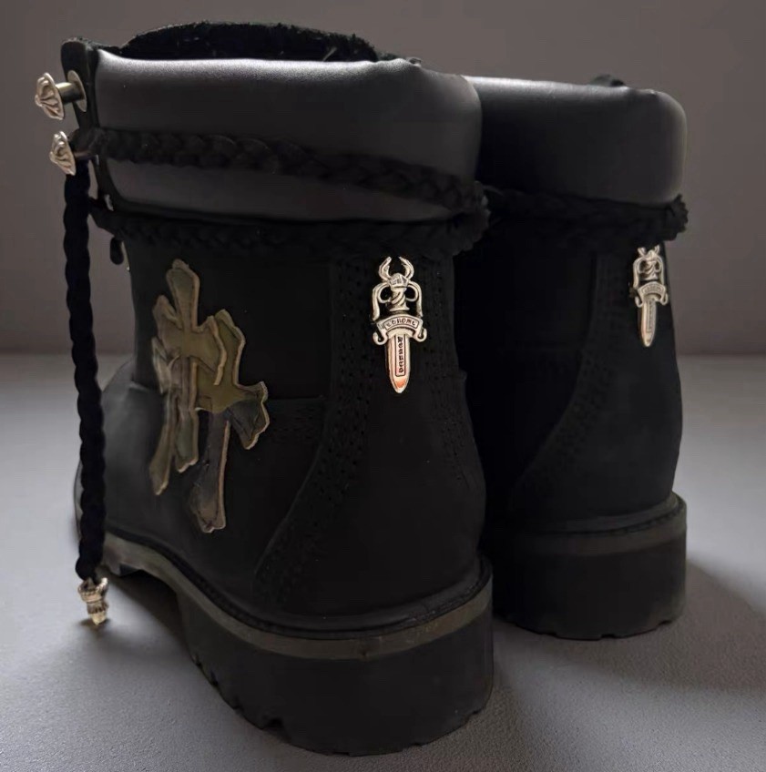 Chrome Hearts Timberland Black Boots With Cross Patches + 925 Sterling ...