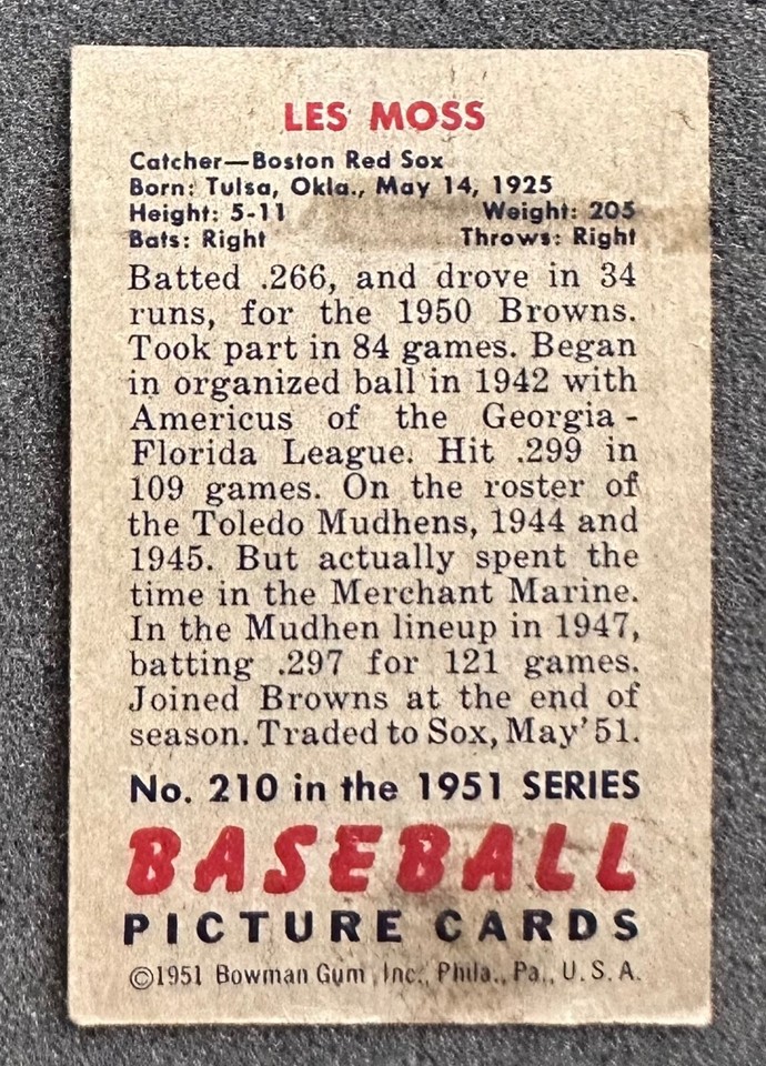 1951 Bowman Baseball Les Moss #210 Ex | eBay