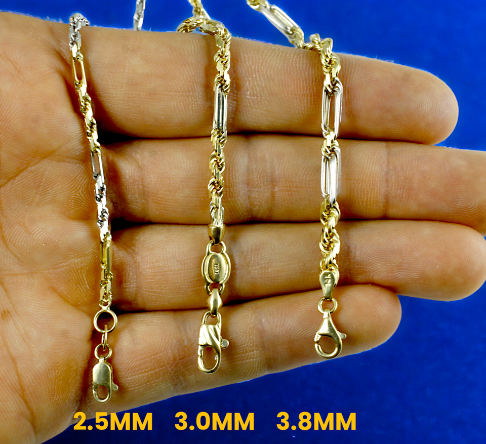 14K Two Tone Gold SOLID Milano Figaro Rope Chain Necklace Diamond Cut ...