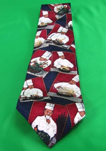 REYN SPOONER Tie SILK NECK TIE "Cesar Salad" CHEF BLUE Classic Novelty ...