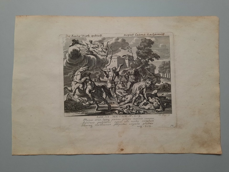 Myth ancient print 1698 Apollo Apollon Niobe Sandrart Ovid ...