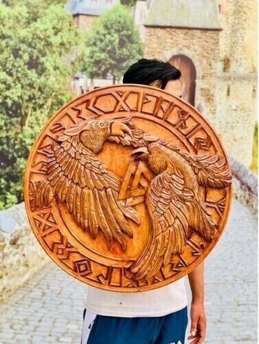Medieval Bird Carving Viking Shield Wood Authentic Wooden Shield ...