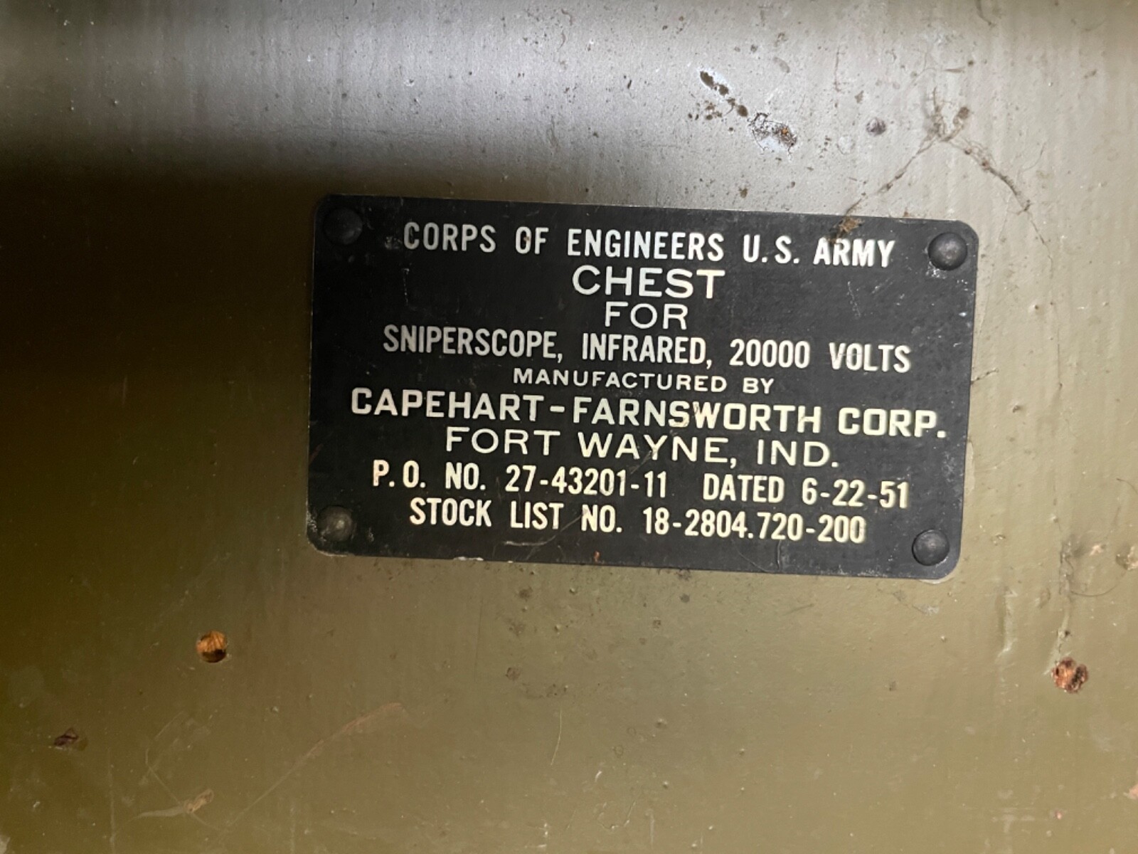 Vintage US Army 1951 Infrared Sniper Scope M1 Carbine Case, 20,000 V ...