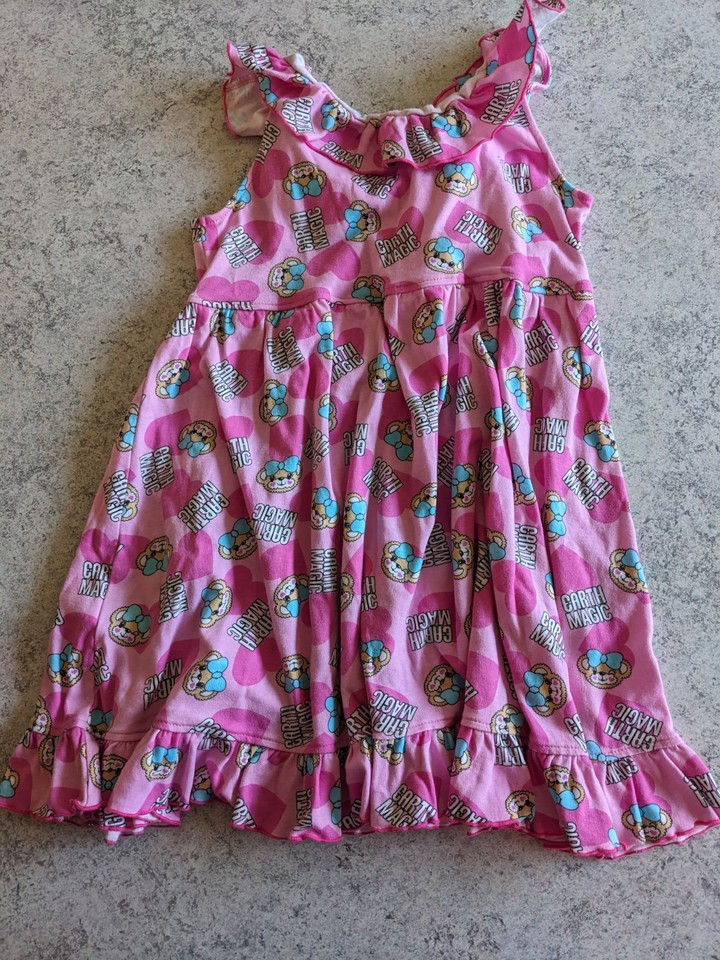 Girls Pink Earth Magic/Heart/ Teddy face print A-Line frill Dress 7 ...