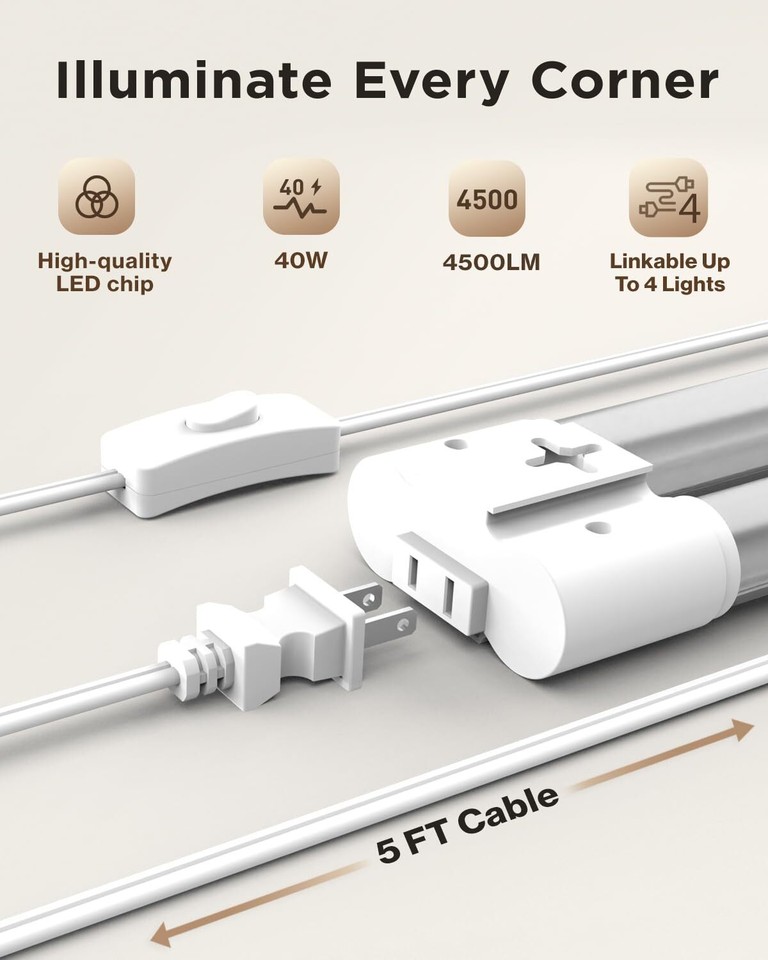 Sunco 6 Pack Linkable LED Utility Shop Light, 4500 LM, 5000K Daylight ...