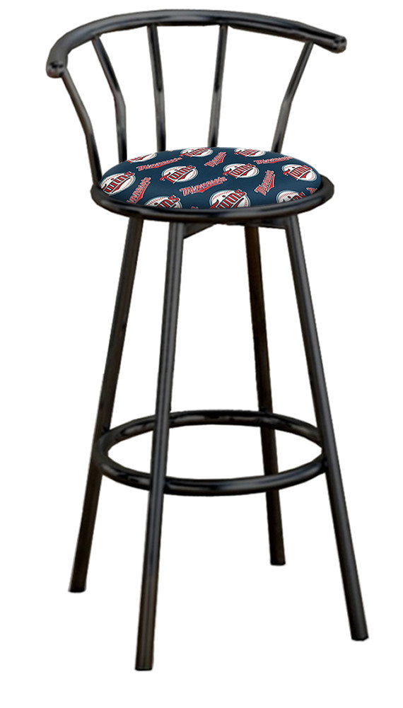 MLB Bar Stool 24" OR 29" Tall Black Finish Backrest Team Logo Fabric ...