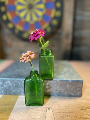 Vintage Lot Of 2 Mini Glass Green Bottles Fitch’s Dura Glas Vase ...