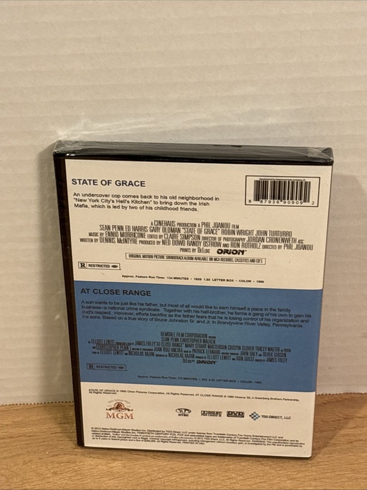State of Grace/At Close Range (DVD, 2012) New Sealed Sean Penn Double ...