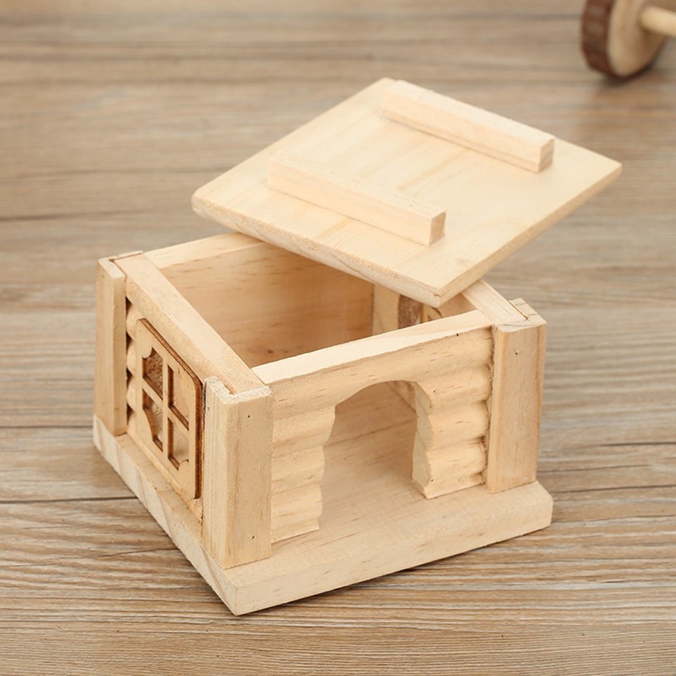Natural Wooden Cabin Hamster House Adorable Pet Hut Creative Hamster ...