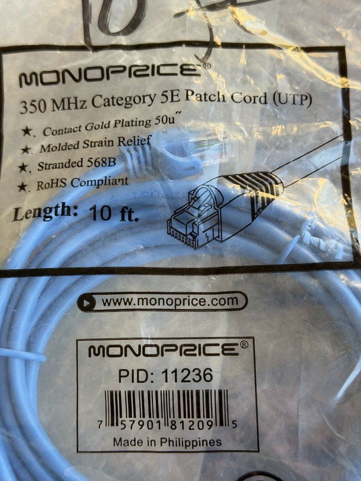 MonoPrice 350 MHz Category 5E Patch Cord Ethernet Cable (UTP) - 10Ft ...