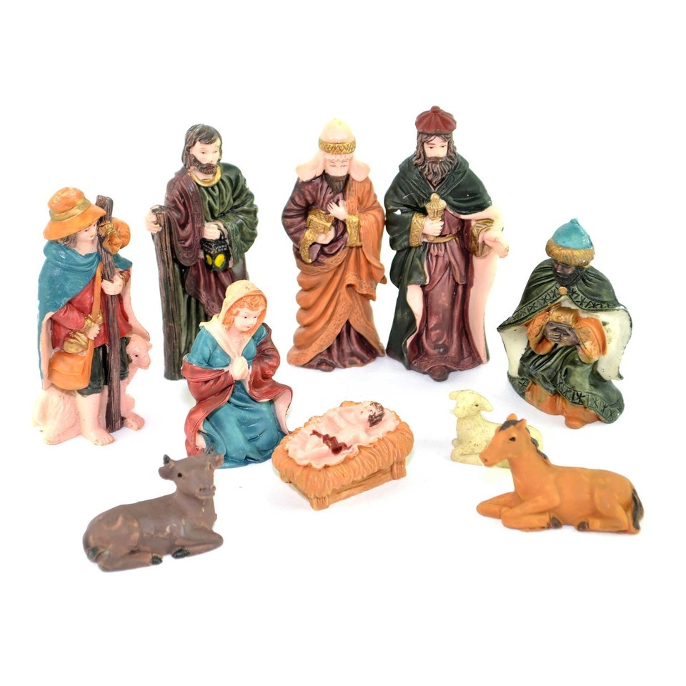 Christmas Nativity Scene Birth Jesus Christ Wooden Stable Figures Set ...