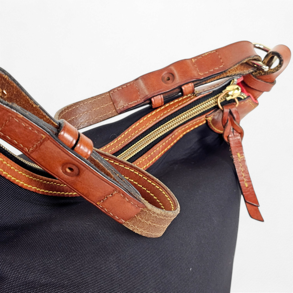 Dooney Bourke Nylon Erica Hobo Black Brown Leather Red Lined Shoulder ...