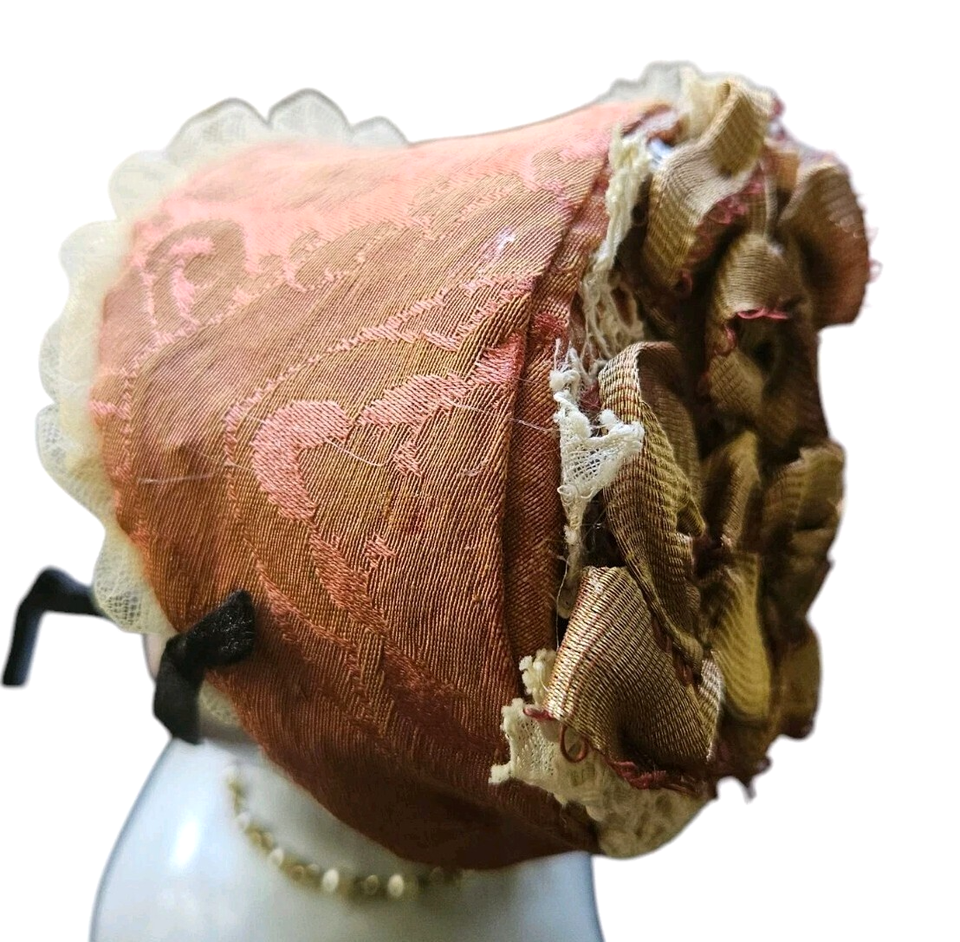 VTG Doll Bonnet 8" Hat Metallic Ribbon Work Flower For Antique Bisque ...