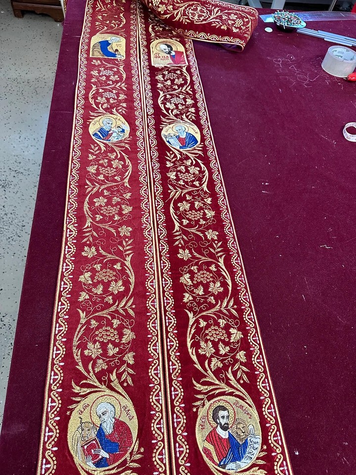 Orthodox deacon subdeacon orarion dark red, with embroidered icons | eBay