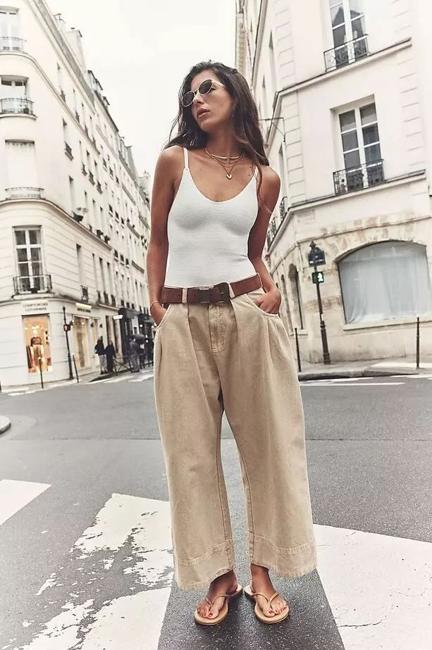 Free People Sweet Talk Chino Trousers Pants Mid-Rise Wide Leg Pleated ...