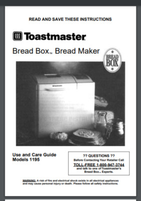 Toastmaster 1195 Bread Box Bread Maker Machine Use & Care Manual (only ...