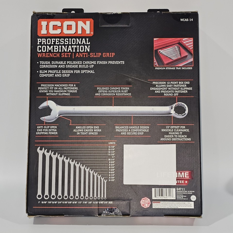 ICON Professional SAE Combination Wrench Set Box Open End Anti-Slip ...