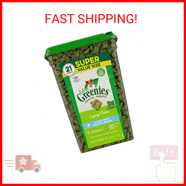 Greenies Feline Adult Natural Dental Care Cat Treats, Catnip Flavor, 21 ...