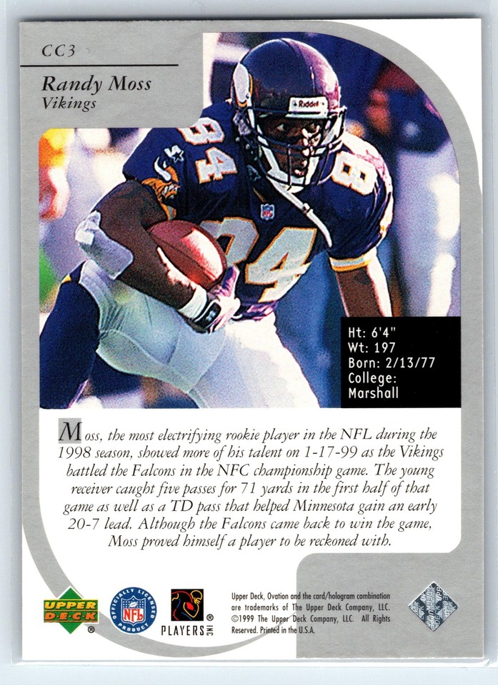 Randy Moss 1999 Upper Deck Ovation Curtain Calls Minnesota Vikings #CC3 ...