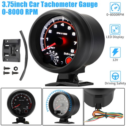 3.75" 12V Car Tachometer Gauge Meter 0-8000 RPM With LED Shift Light ...