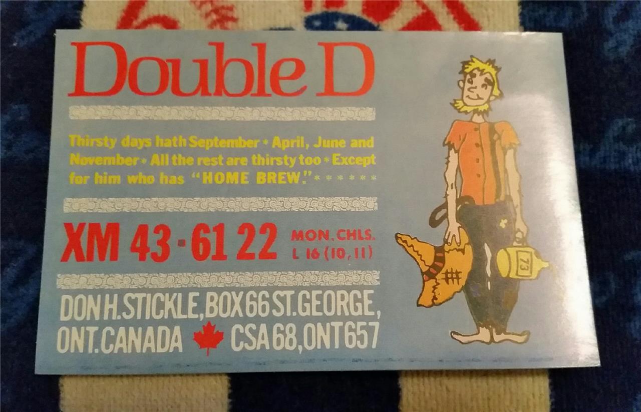 HAM CB RADIO QSL Trading Card "DOUBLE D - DON STICKLE * ST GEORGE ONT ...