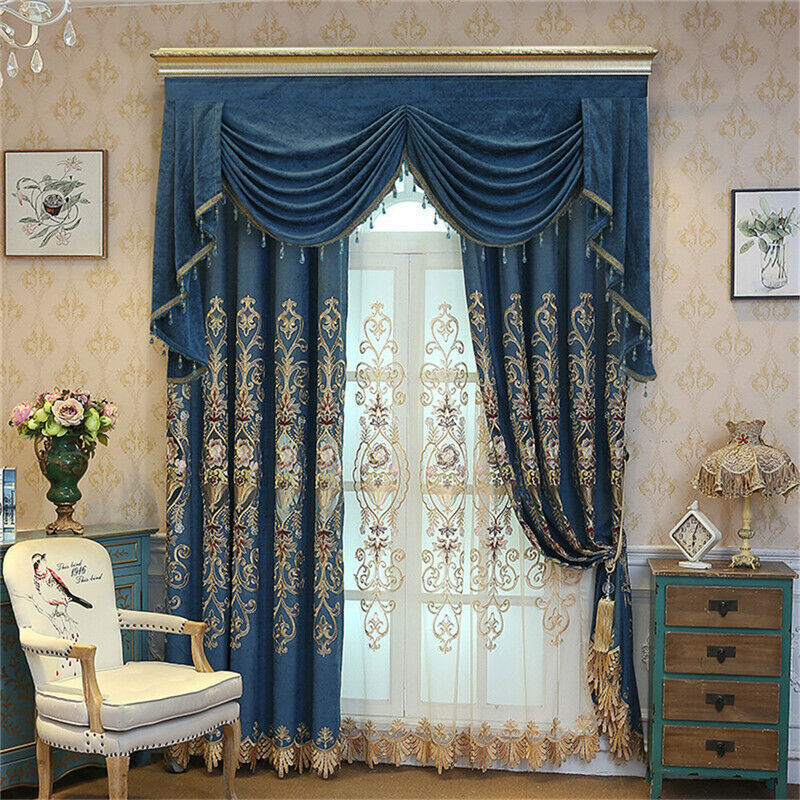 Luxury European Blackout Curtain Floral Emboridery Window Curtain Drape ...